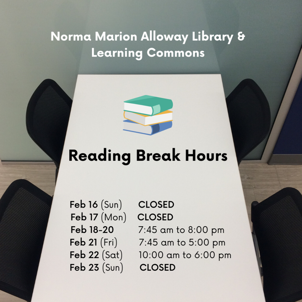 Reading Break Hours – Alloway Library News